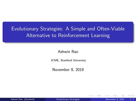 Evolutionary Strategies As An Alternative To Reinforcement Learning Ppt