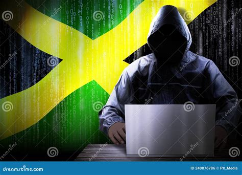 Anonymous Hooded Hacker Flag Of Jamaica Binary Code Cyber Attack