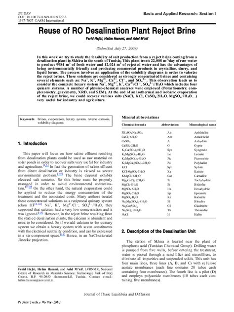 Pdf Reuse Of Ro Desalination Plant Reject Brine