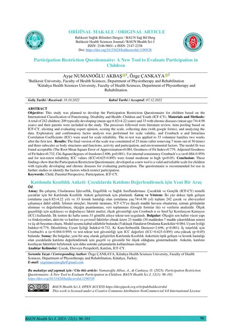 Pdf Participation Restriction Questionnaire A New Tool To Evaluate