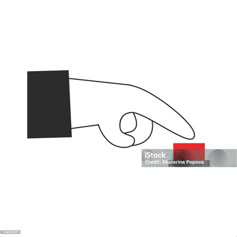 빨간색 버튼을 손으로 누릅니다 집게 손가락으로 시작 또는 중지를 누르고 켜거나 끕니다 벡터 평면 그림입니다 개념에 대한 스톡 벡터 아트 및 기타 이미지 Istock