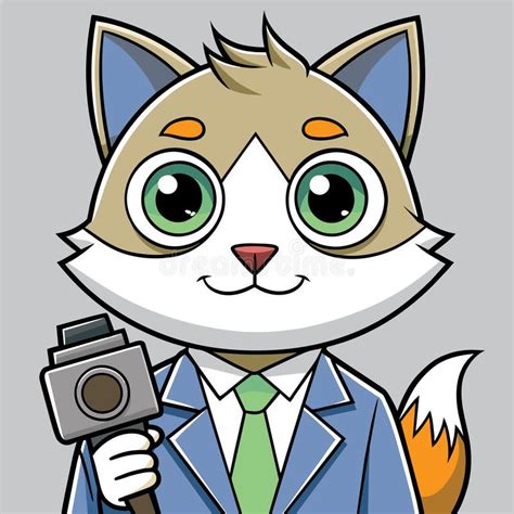 Cute Journalist Cat Cute Antropomorphic Vector Eps Stock Illustration