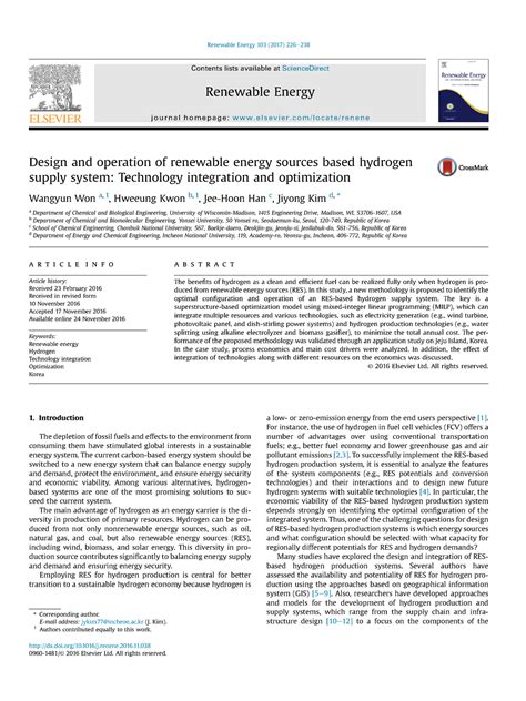 Design And Operation Of Renewable Energy Sources Based Hydrogen In This Study A New