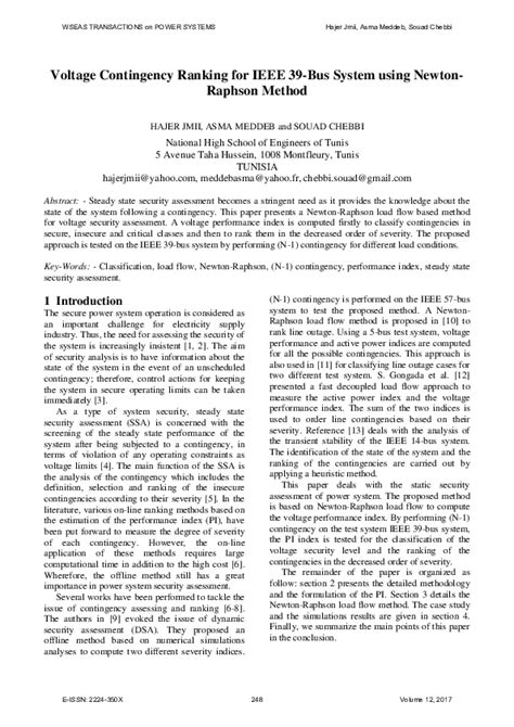 Pdf Voltage Contingency Ranking For Ieee 39 Bus System Using Newton Raphson Method