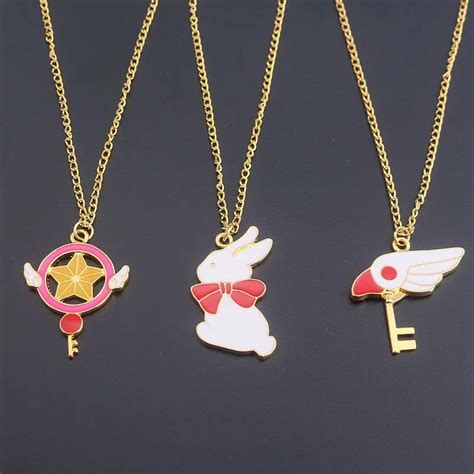 Anime Cartoon Sailor Moon Necklace Gold Enamel Rabbit Key Usagi Tsukino Transformation Necklaces
