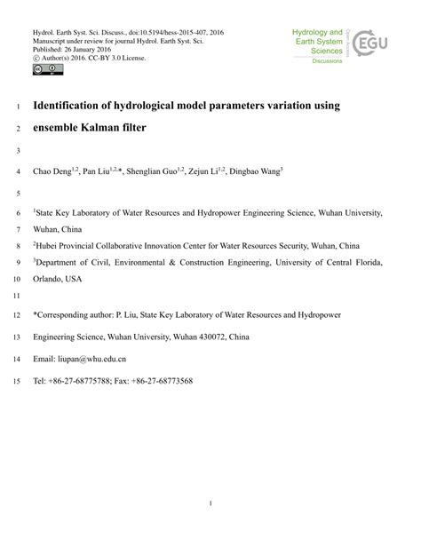 Pdf Identification Of Hydrological Model Parameters Variation Using