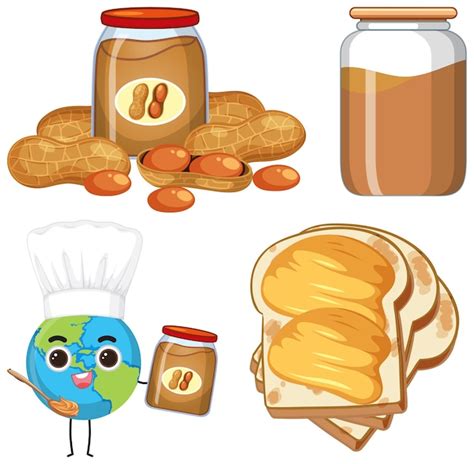 땅콩 버터 요소 및 아이콘 세트 무료 벡터