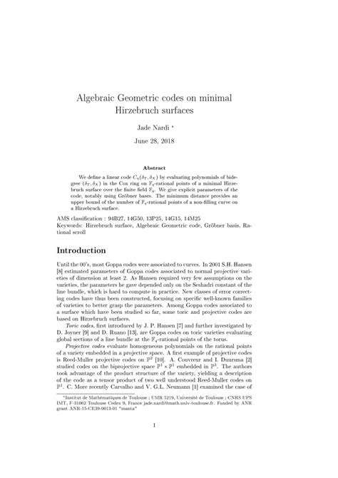 Pdf Algebraic Geometric Codes On Minimal Hirzebruch Surfaces