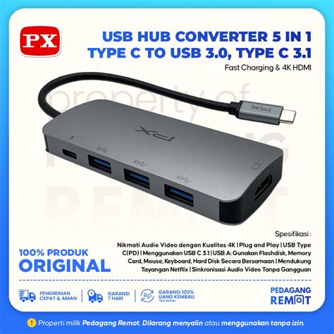 Jual USB Hub Converter 5 In 1 Type C To USB 3 0 Type C 3 1 Fast Charging 4K HDMI Support