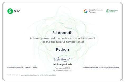 Completed Python Course With Guvi Sj Anandh Posted On The Topic Linkedin