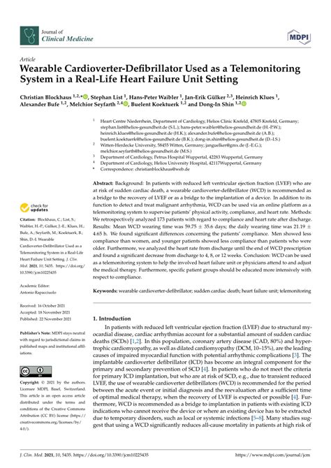 Pdf Wearable Cardioverter Defibrillator Used As A Telemonitoring