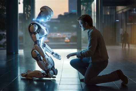Premium Ai Image Photo Of A Person Interacting With A Humanoid Robot In A Futuristic Setting