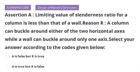Assertion A Limiting Value Of Slenderness Ratio For A Column Is Less