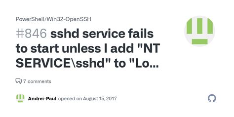Sshd Service Fails To Start Unless I Add Nt Service Sshd To Log On As A Service Policy