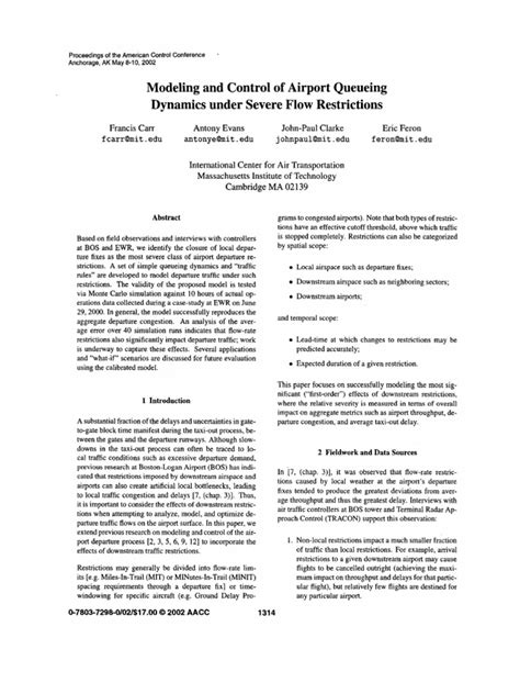 modeling and control of airport queuing dynamics under severe flow restrictions pdf