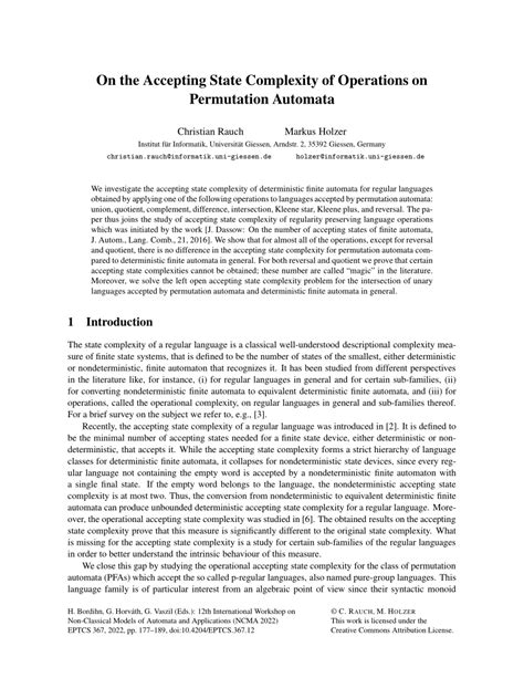 Pdf On The Accepting State Complexity Of Operations On Permutation Automata