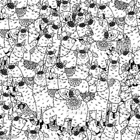 재미 라마와 검은 색과 흰색 원활한 패턴 성인과 어린이를위한 색칠 하기 페이지 낙서 드로잉에 대한 스톡 벡터 아트 및 기타 이미지 낙서 드로잉 연속무늬 0명 Istock