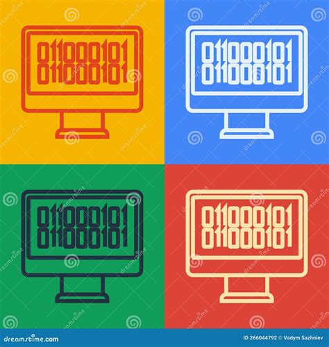 Pop Art Line Binary Code Icon Isolated On Color Background Vector