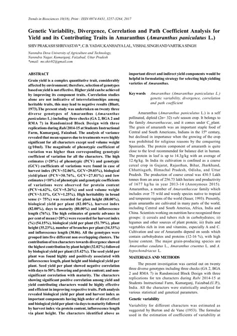 Pdf Genetic Variability Divergence Correlation And Path Coefficient Analysis For Yield And