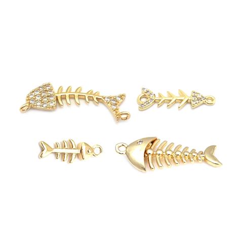 24k 골드 컬러 황동 물고기 뼈 매력 펜던트 보석 만들기 용품 Diy 목걸이 귀걸이 팔찌 결과 액세서리펜던트 Aliexpress