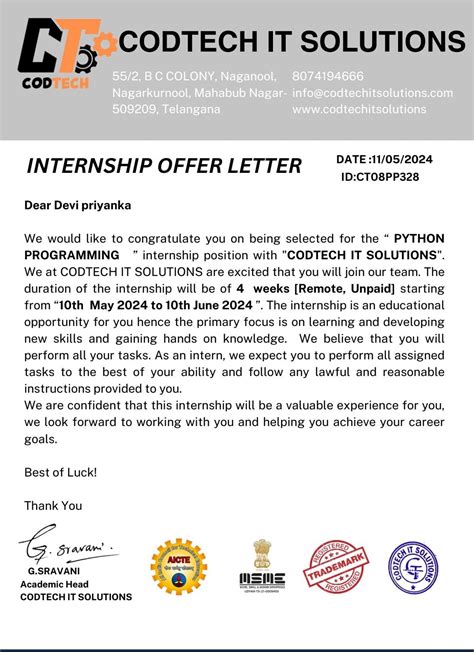 Internship Codetechitsolutions Python Techjourney Careergrowth