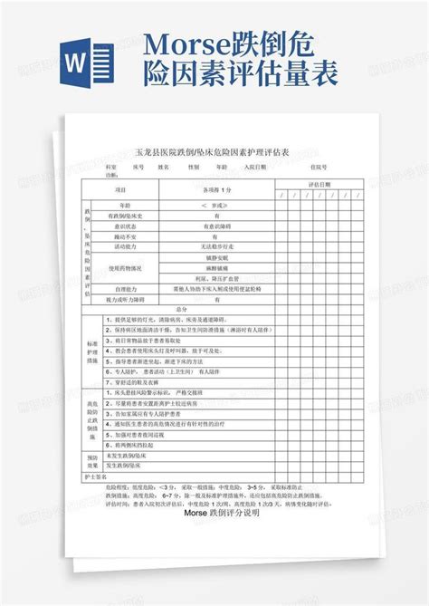 Morse跌倒危险因素评估量表word模板下载编号qdbpbkmg熊猫办公