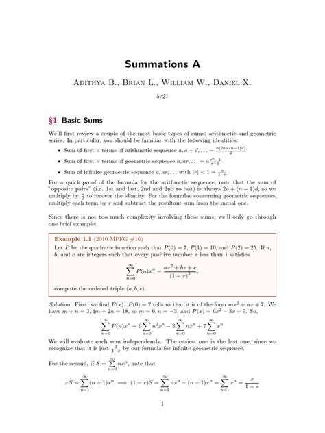 Summations A Pdf Summation Numbers