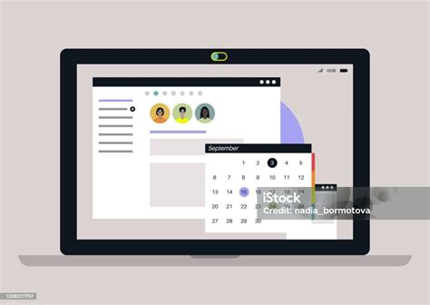 개방형 프로그램 이메일 창 캘린더 및 채팅 앱이 있는 랩톱 디스플레이 달력에 대한 스톡 벡터 아트 및 기타 이미지 달력 노트북 컴퓨터 모니터 Istock