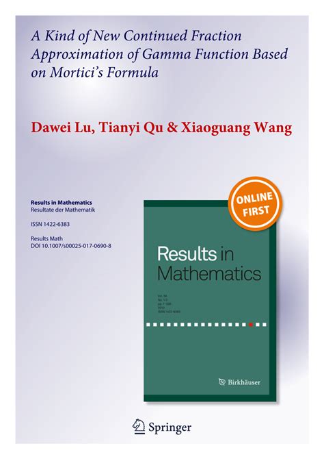 Pdf A Kind Of New Continued Fraction Approximation Of Gamma Function