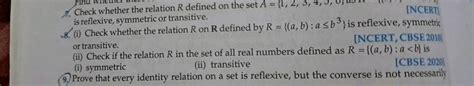 7 check whether the relation r defined on the set a {1 2 3 4 0 0} as[nc