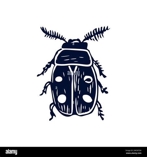 Handmade Blockprint Bug Motif Clipart In Folkart Scandi Style Simple Monochrome Linocut Insect