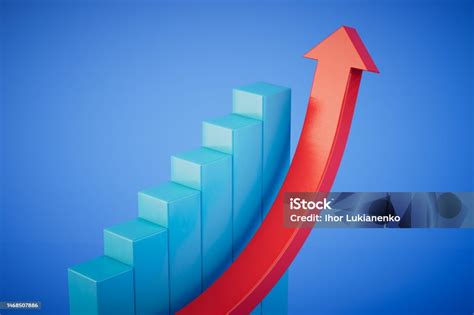 이익 성장 차트 파란색 배경에 빨간색 위쪽 화살표가 있는 그래프입니다 3d 렌더링 0명에 대한 스톡 사진 및 기타 이미지 0명 개념 개념과 주제 Istock