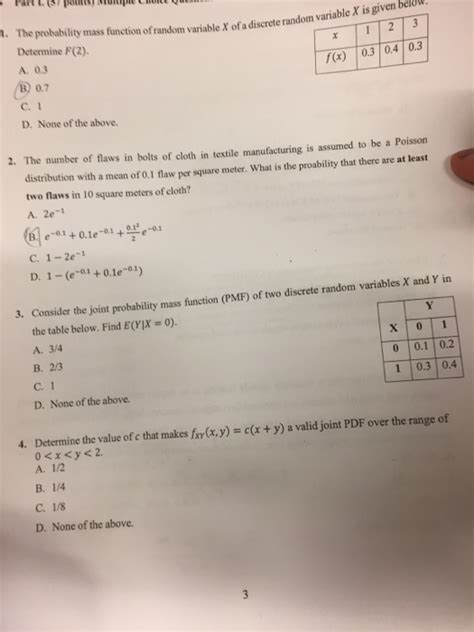 Solved The Probability Mass Function Of Random Variable X Of