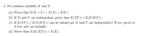 Solved For Random Variables X And Y Prove That E X Y Chegg Com