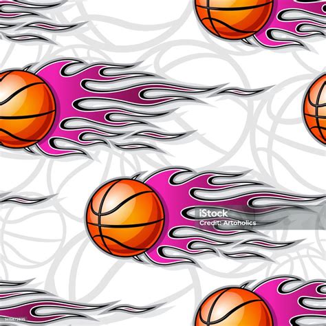 Bola Basket Dan Api Suku Menembakkan Pola Mulus Vektor Grafis Wallpaper Tekstil Dan Desain