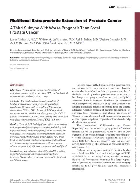 Pdf Multifocal Extraprostatic Extension Of Prostate Cancer