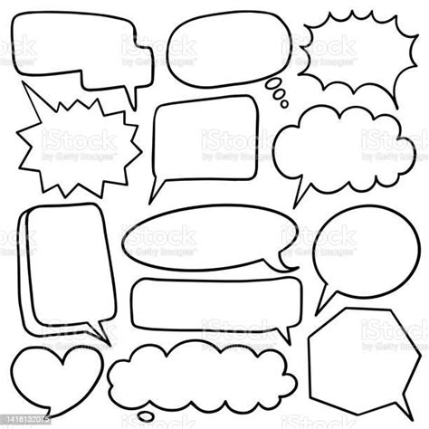 흰색 배경에 고립 된 낙서 스타일의 귀여운 연설 거품 세트 벡터 손으로 그린 세트 연설 버블 테마 벡터 일러스트 레이 션 구름에 대한 스톡 벡터 아트 및 기타 이미지