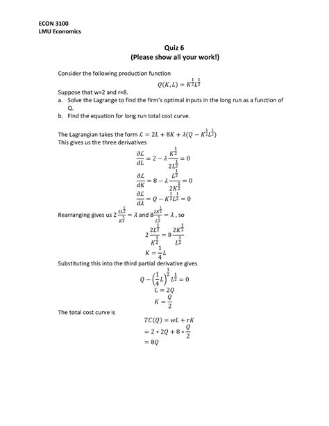 Quiz Solution S Quiz Microeconomics ECON LMU Economics Quiz Please Show All