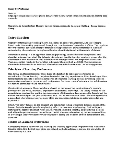 📚 Cognitive And Behaviorism Theory Career Enhancement And Decision Making