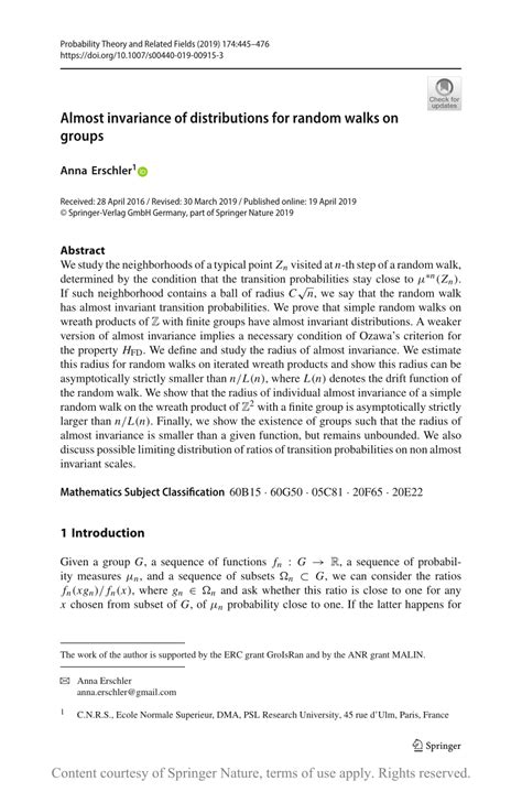 Almost Invariance Of Distributions For Random Walks On Groups