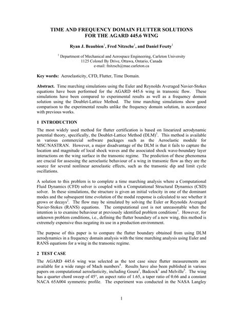 Pdf Time And Frequency Domain Flutter Solutions For The Agard 4456 Wing