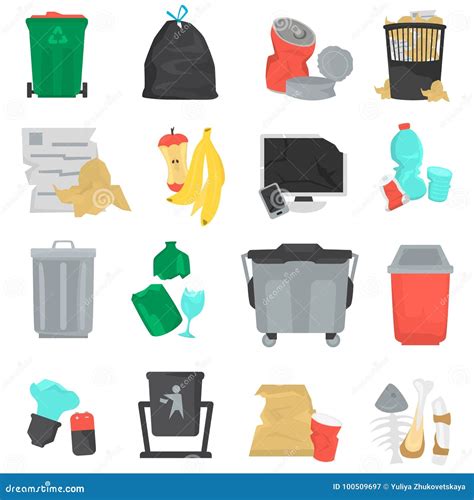 Iconos Planos Del Color De La Basura Fijados Ilustración Del Vector