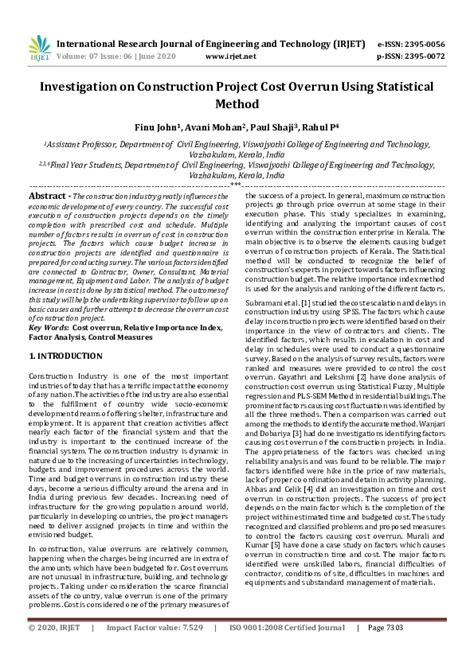 Pdf Investigation On Construction Project Cost Overrun Using