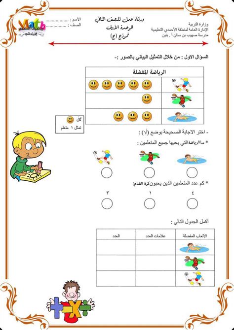 اوراق عمل للصف الثاني وحده اولى رياضيات