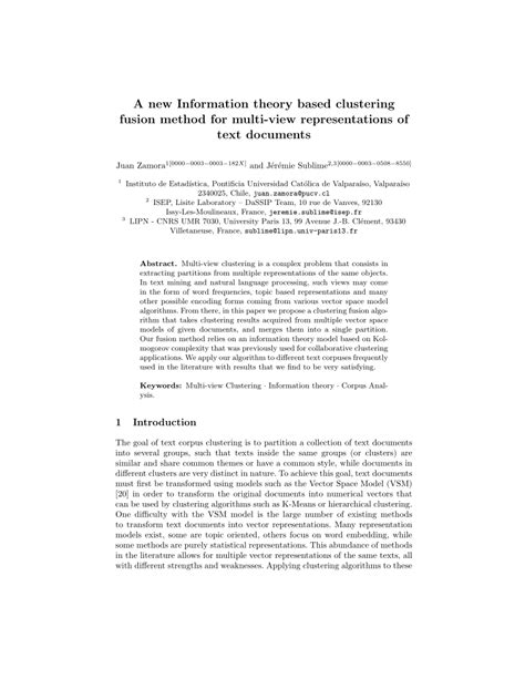 Pdf A New Information Theory Based Clustering Fusion Method For Multi View Representations Of