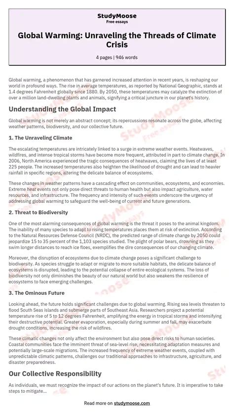 Global Warming Unraveling The Threads Of Climate Crisis Free Essay Example