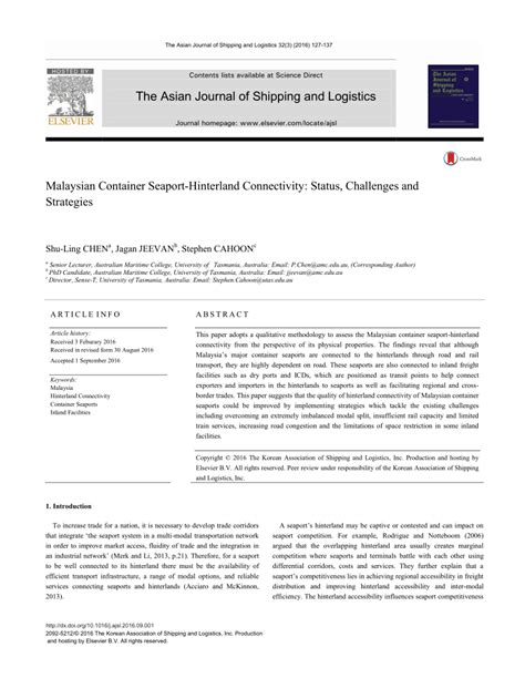 Pdf Hinterland Connectivity Of Malaysian Container Seaports Challenges And Solutions