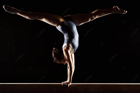 Gymnast Doing Split Handstand On Balance Beam Flexible Gymnastics Standing Split Character Photo