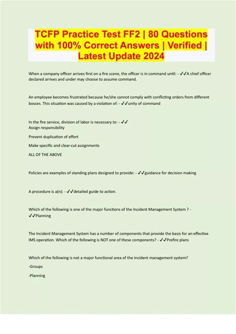 Tcfp Practice Test Ff2 80 Questions With 100 Correct Answers