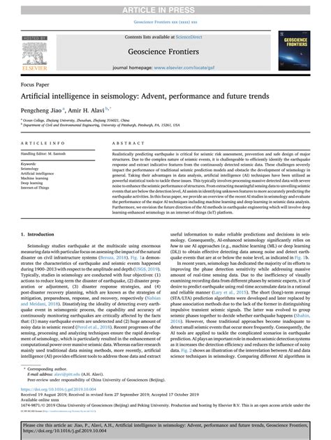 Pdf Artificial Intelligence In Seismology Advent Performance And